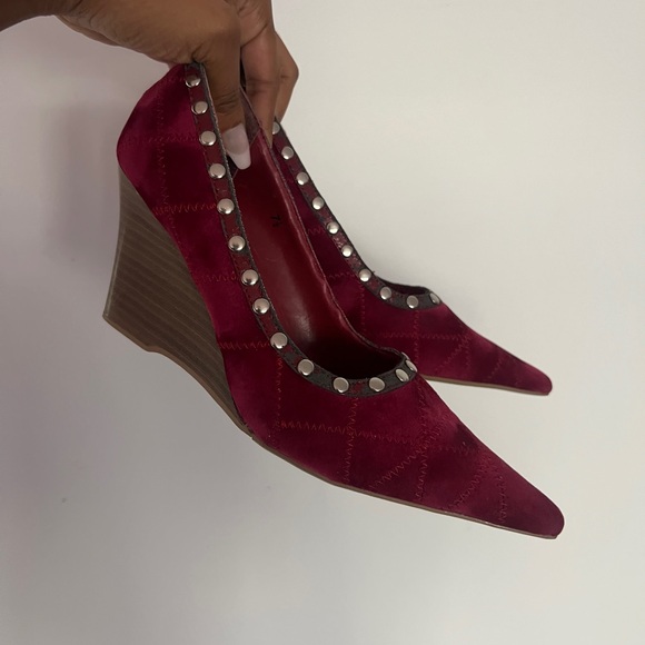 Miss Me | Shoes | Studded Burgundy Wedge Heels | Poshmark